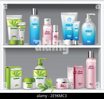 Cosmetic on shelves. Set vector blank templates of empty and clean ...