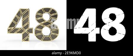 Gold number 48 (number forty-eight) with perforated black metal ...