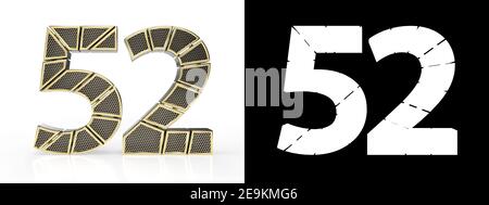 number 52 (number fifty-two) perforated with small holes on the metal ...