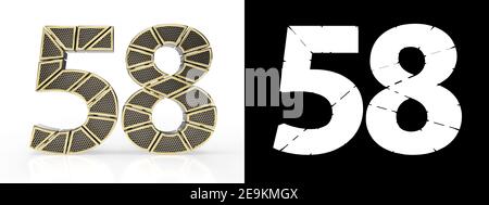 Gold number 58 (number fifty-eight) with perforated black metal ...