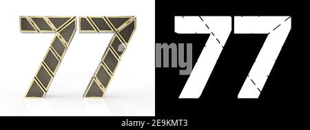 Gold number 77 (number seventy-seven) with laurel branch with alpha ...