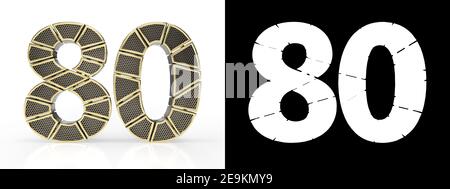 Gold number 80 (number eighty) with perforated black metal background ...