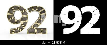 Gold number 92 (number ninety-two) with perforated black metal ...