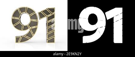 Gold number ninety-one (number 91) cut into perforated gold segments ...