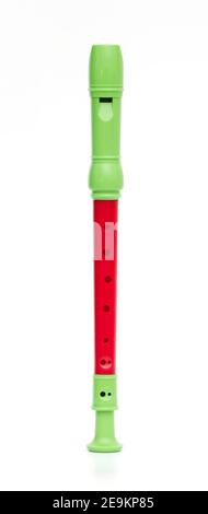 Red-green block flute isolated on white background Stock Photo - Alamy