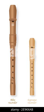 Alto recorders, different wooden textures and colors, realistic three ...