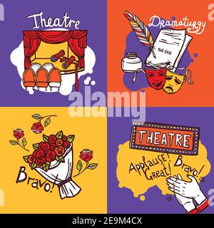 Theater infographics set with drama play symbols and charts vector ...