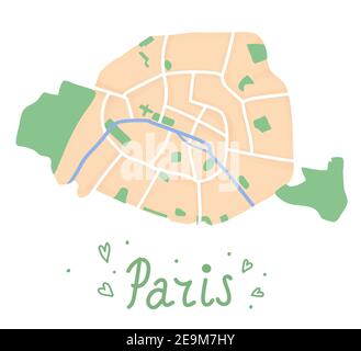 Cartoon vector map of the city of Paris, France. Travel illustration ...