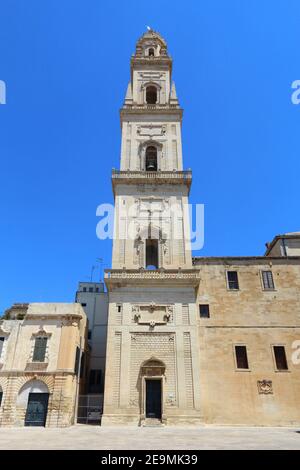 Lecce Cathedral bell tower in Italy. Italian baroque architecture ...