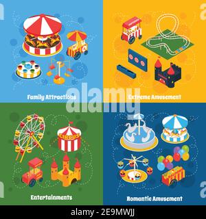 Amusement park infographics, family park rides and carousels, vector ...