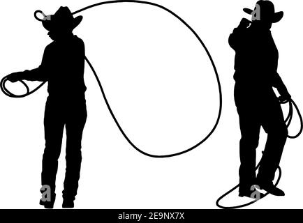 Wild west cowboy with rope. Vector simple cowboy loop. Stickman no face ...
