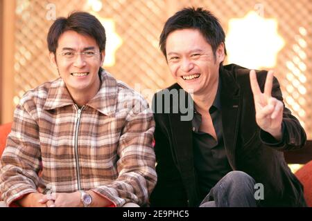 Actors Chye Chee Keong and Pete Teo pose at a photocall for the movie ...