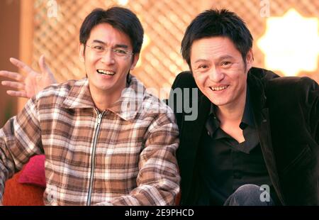 Actors Chye Chee Keong and Pete Teo pose at a photocall for the movie ...