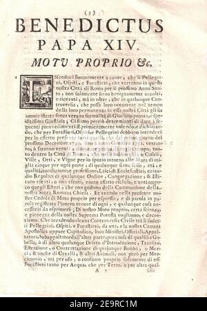 Motu Proprio Della Santità di Nostro Signore Pope Benedictus XIV (2 ...