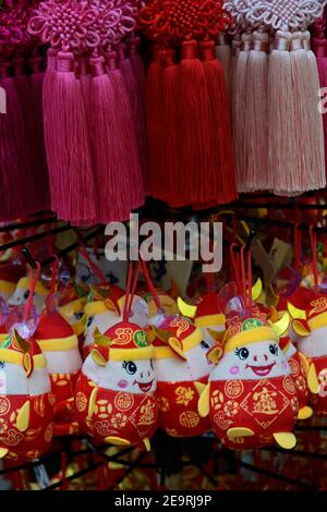 Chinese New Year decorations of smiling cows to usher in the Year of ...