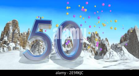 3d Purple Number 50 Illustration on dark purple background in isometric ...
