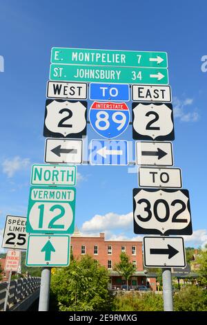 Road Sign of Interstate Highway 89, US route 2, Vermont route 12 in ...
