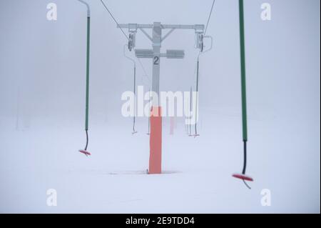 Altenberg, Germany. 06th Feb, 2021. A sign in the shape of a bratwurst ...