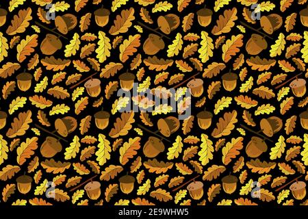 Seamless pattern of oak leaves with acorns. Image of seasonal autumn ...