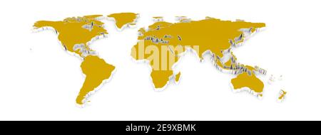 Yellow world map isolated on white wall background. 3D illustration ...