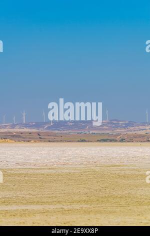 Wind energy farm erected over Larnaca Salt lake, Cyprus Stock Photo - Alamy