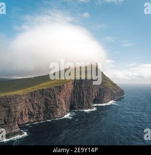 Leitisvatn Sorvagsvatn lake over the Atlantic Ocean, Faroe Islands ...