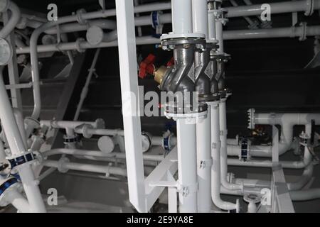 Shipbuilding piping works complex pipeline Stock Photo - Alamy