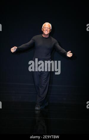 Designer Giorgio Armani on the runway during the Emporio Armani Fashion ...