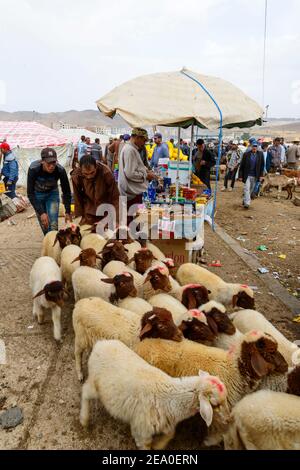 The weekly animal market or souk in the town of Nizwa, Sultanate of ...