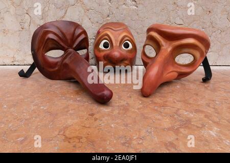 Venetian Zanni masks by artist Carlo Setti. This is a leather mask of a ...