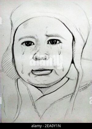hand drawn sketch drawing cry baby boy Stock Photo - Alamy