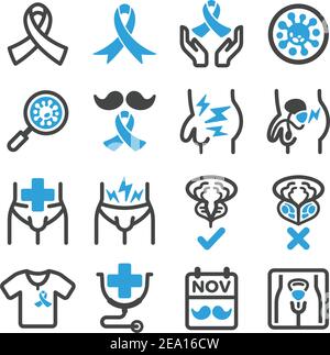 Prostate cancer blue ribbon with mustache in flat style. November awareness month symbol, vector ...
