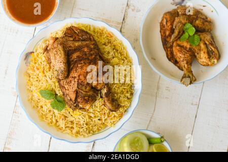 Arabic chicken Manthi or mandi cooked meat, Basmati rice with Masala ...