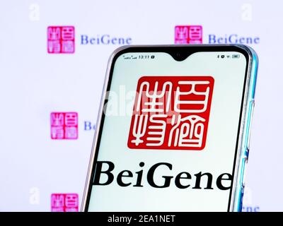 In this photo illustration a BeiGene logo seen displayed on a ...
