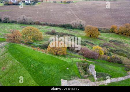 Aerial view of Hadleigh castle at sunrise in Benfleet Essex, UK country ...