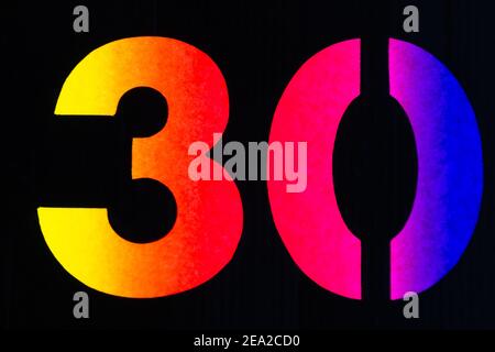 An illustration of colorful thirty number on a black background Stock ...