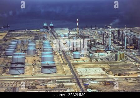 PUNTO FIJO, FALCON STATE, VENEZUELA, JUNE 1988 - Aerial of Amuay oil ...