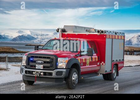 Hornafjordur Iceland - February 11. 2020: The fire trucks of ...