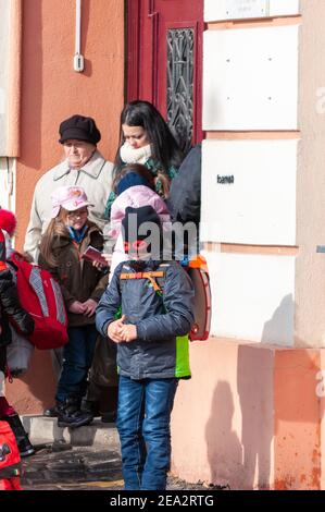 Timisoara, Romania - January 30, 2014: Kids playing with snow in the ...