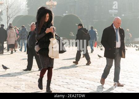 Timisoara, Romania - February 16, 2017: People walking on the street ...