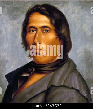 Tecumseh, Native American Shawnee warrior and chief, at the head of his ...