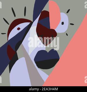 Seamless abstract cubism face with nose and lips. Illustration drawn ...