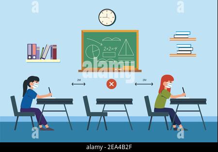 An illustration portraying kids keeping social distance at school Stock ...