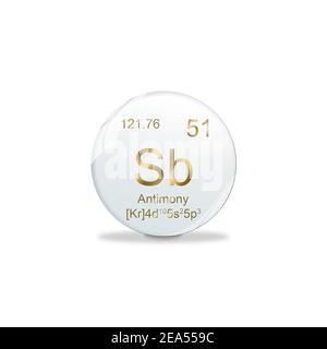 Antimony on periodic table of the elements. Lustrous gray metalloid and ...