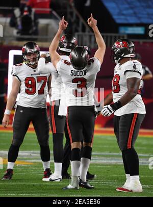 Tampa Bay Buccaneers kicker Ryan Succop (3) runs off the field after an ...
