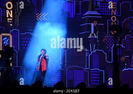The Weeknd performs during halftime of the NFL Super Bowl 55 football ...