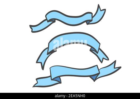 Set of blue silhouette doodle ribbons isolated on white background ...