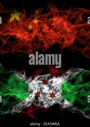 China, Chinese vs Burundi, Burundian smoky mystic states flags placed ...