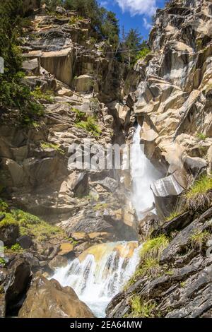 Waterfall in Vanoise national Park alpine valley, Savoie, French alps ...