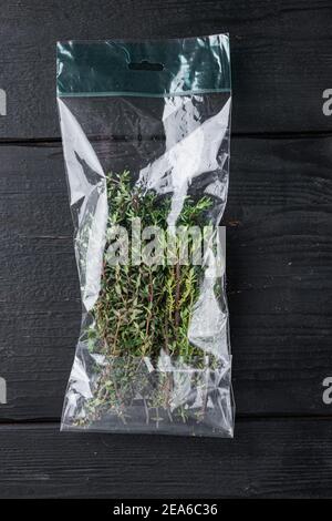 Thyme in plastic bag set, on white background, top view flat lay Stock ...